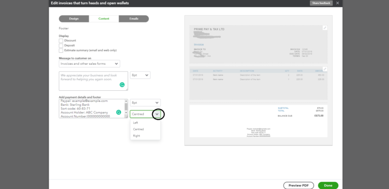 How to add bank details to your sales invoices in QuickBooks